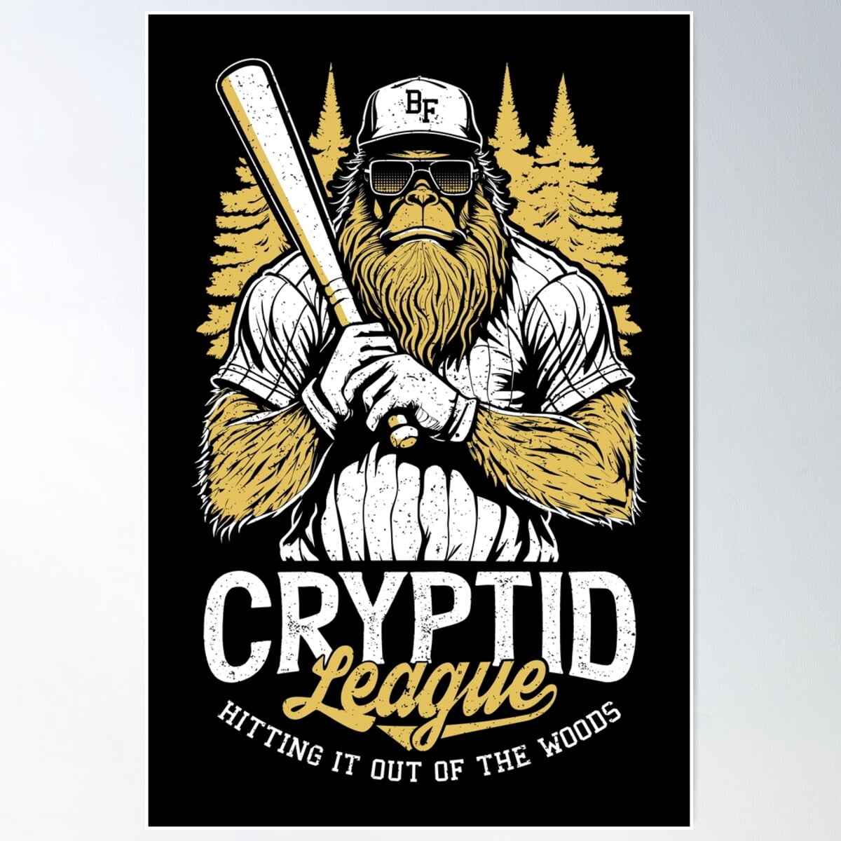 Bigfoot Baseball Player Coach Funny Cryptid League Sasquatch Poster ...