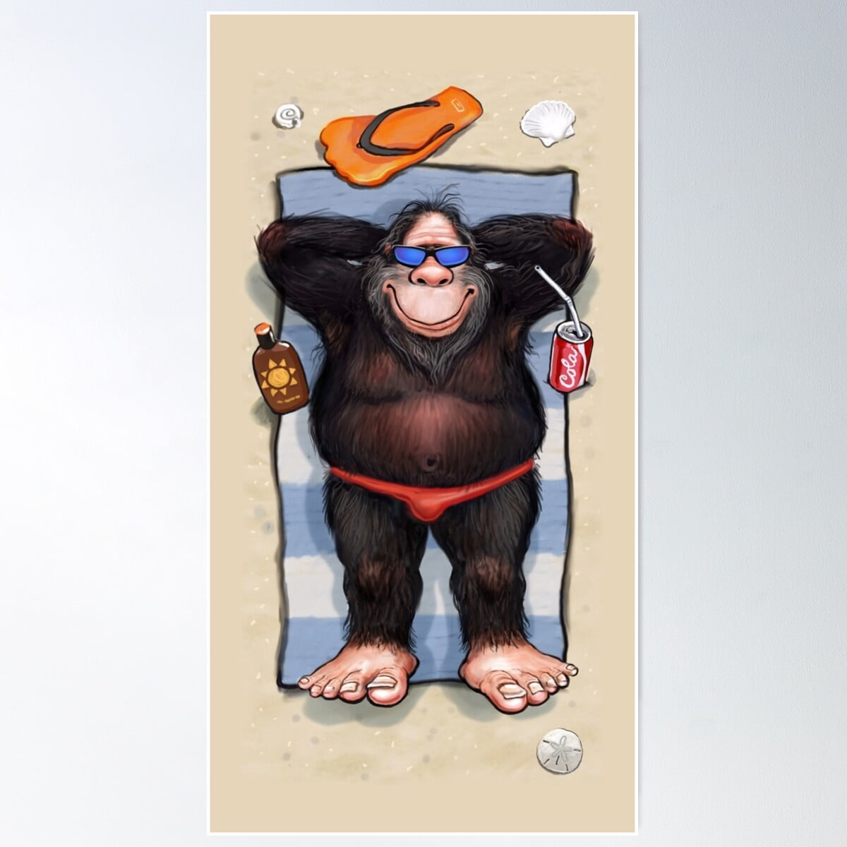 Bigfoot Beach Bum , Sasquatch Sunbathing Poster Wall Art, Modern Wall ...