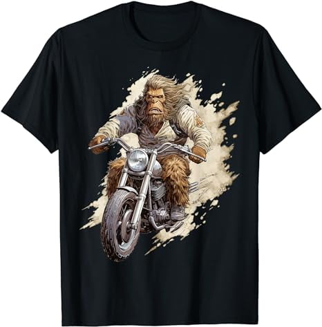 Bigfoot Biker Funny Sasquatch Bigfoot Riding A Motorcycle T-Shirt ...