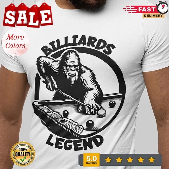 Bigfoot Billiards T-Shirt, Funny Sasquatch Pool Shirt, Bigfoot Pool ...