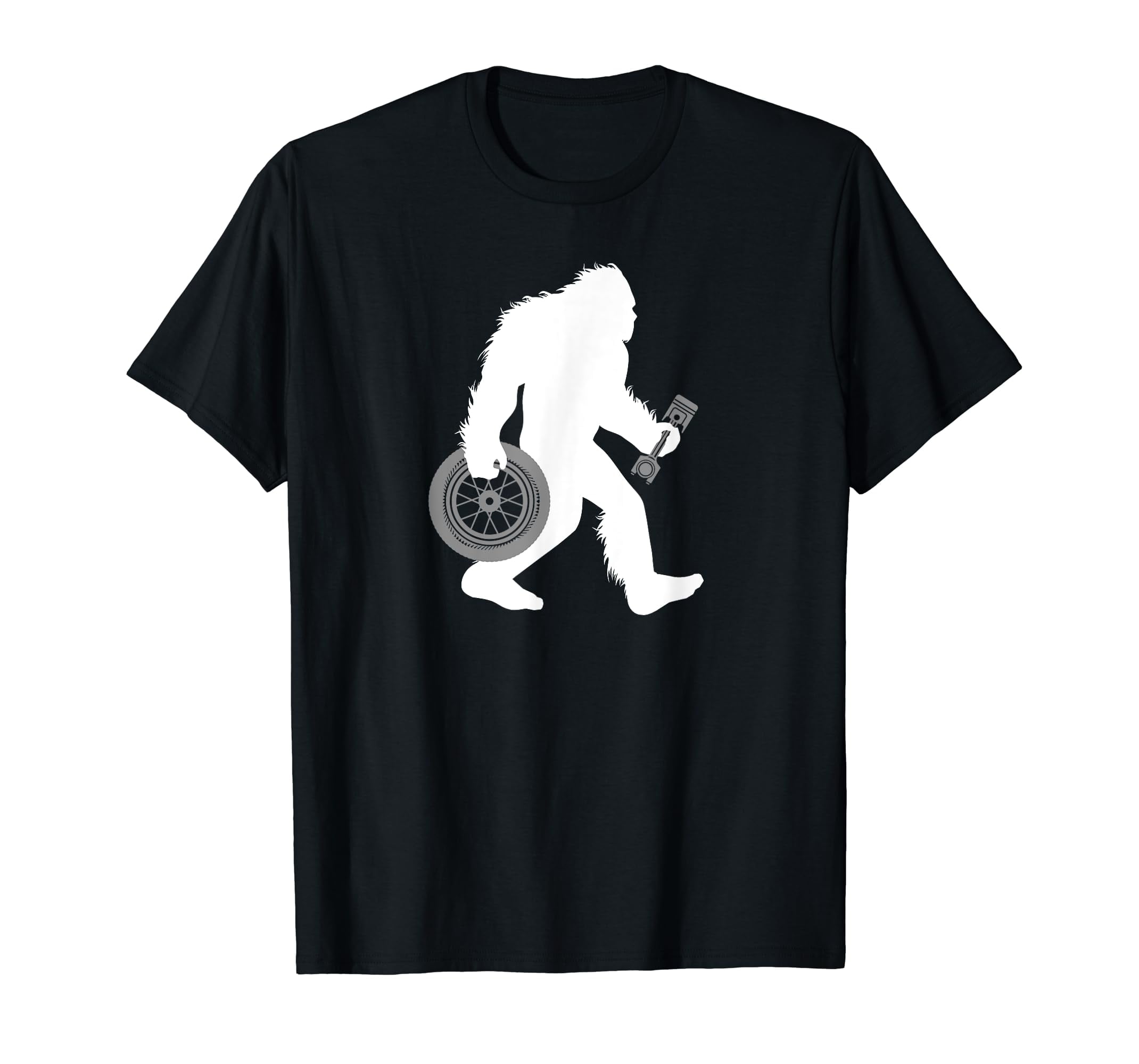 Bigfoot Car Mechanic Sasquatch Tire Technician Cryptid Black T-Shirt ...