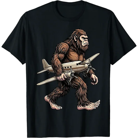 Bigfoot Carrying Airplane Funny Sasquatch Aviation T-Shirt - Walmart.com
