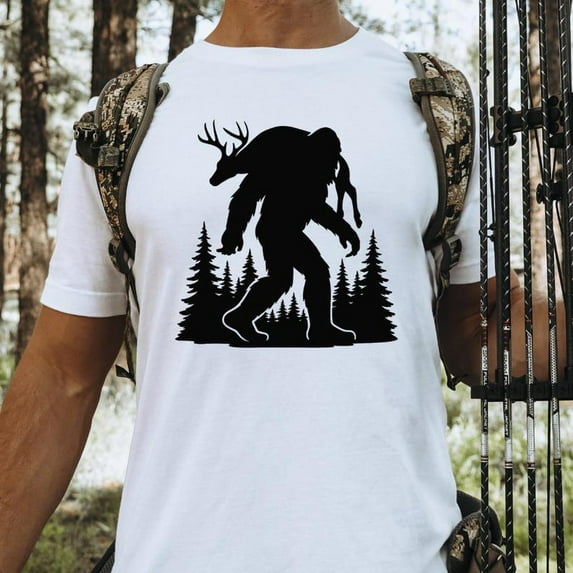 Bigfoot Carrying Deer T-Shirt, Hunting Season Graphic Tee, Deer Hunting ...