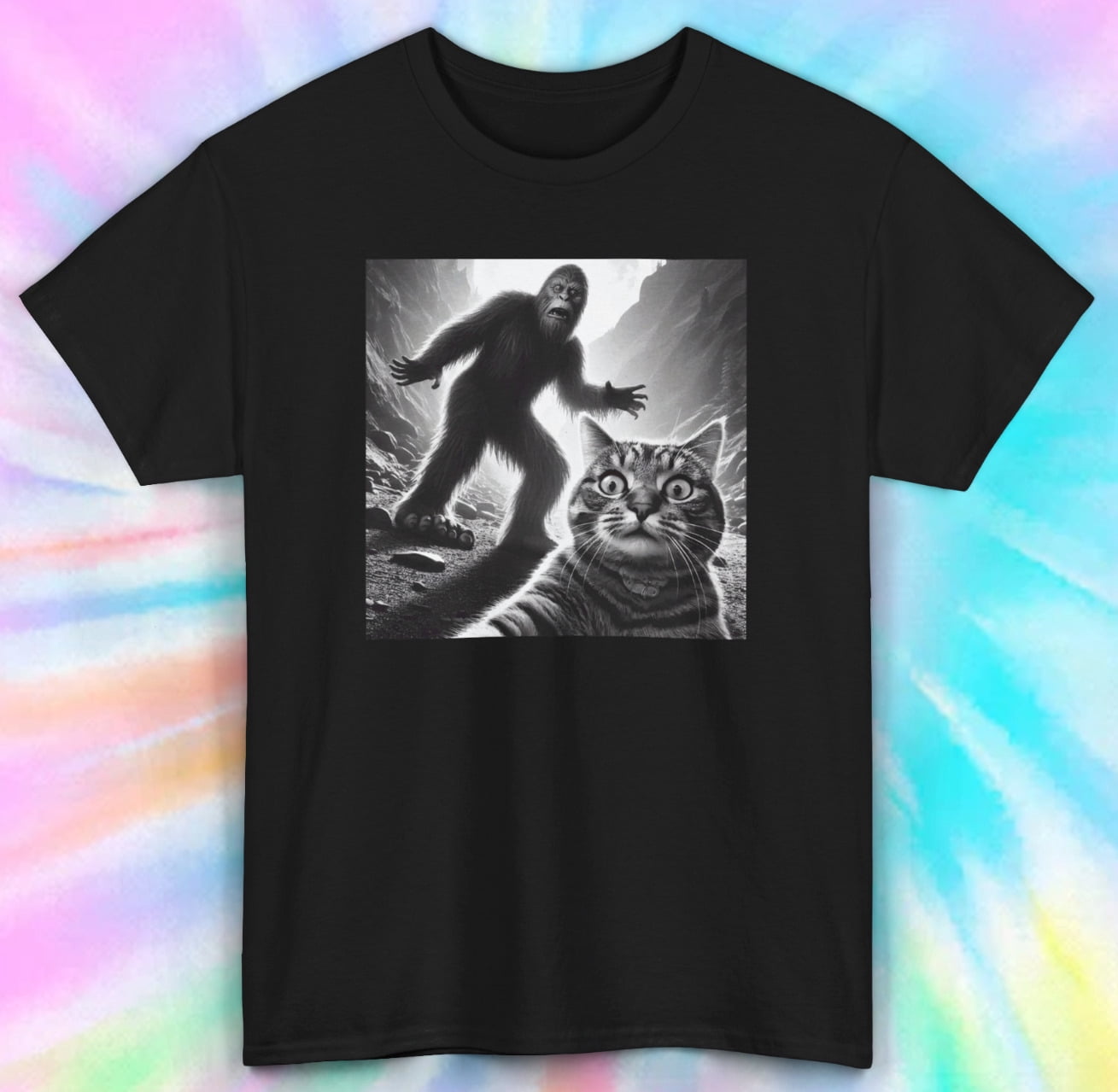 Bigfoot & Cat Selfie T-Shirt | Funny Novelty Tee | Sizes S-5XL ...