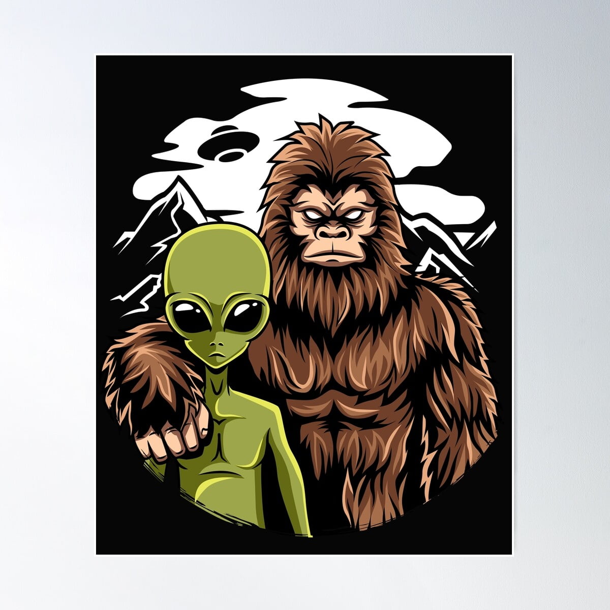 Bigfoot Chillin With Alien Cryptid Believer Poster Wall Art, Modern ...