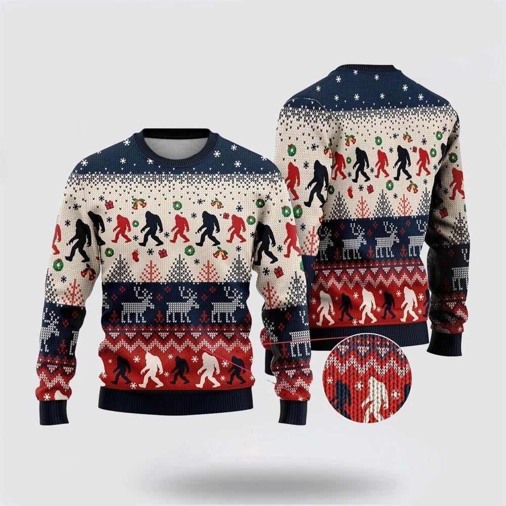 Bigfoot Christmas Sweater for Unisex, Funny Sasquatch Holiday Pullover ...