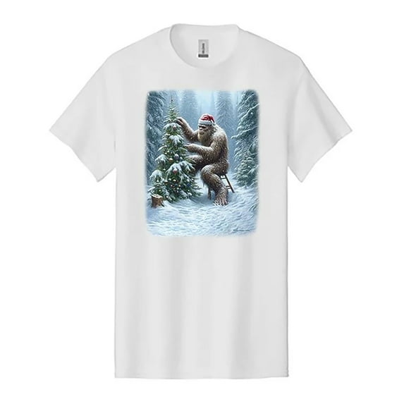 Bigfoot Christmas T-Shirt Lonely Sasquatch Decorating a Christmas Tree ...