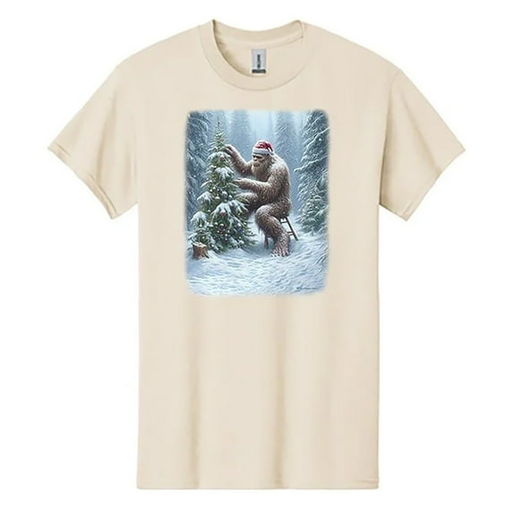 Bigfoot Christmas T-Shirt Lonely Sasquatch Decorating a Christmas Tree ...