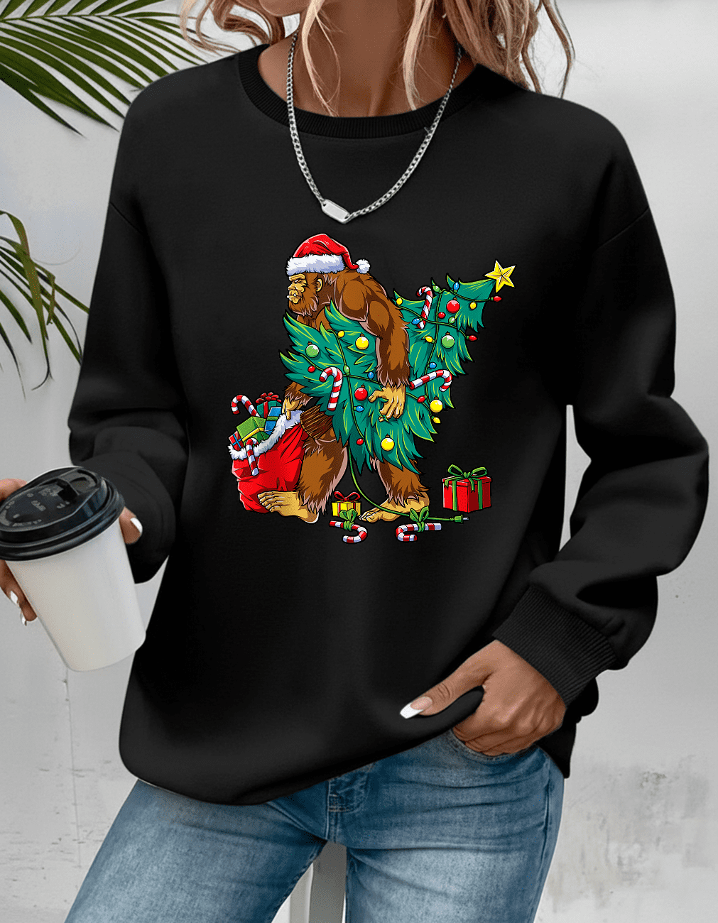 Bigfoot Christmas Tree Lights Funny Sasquatch Holiday Graphic ...