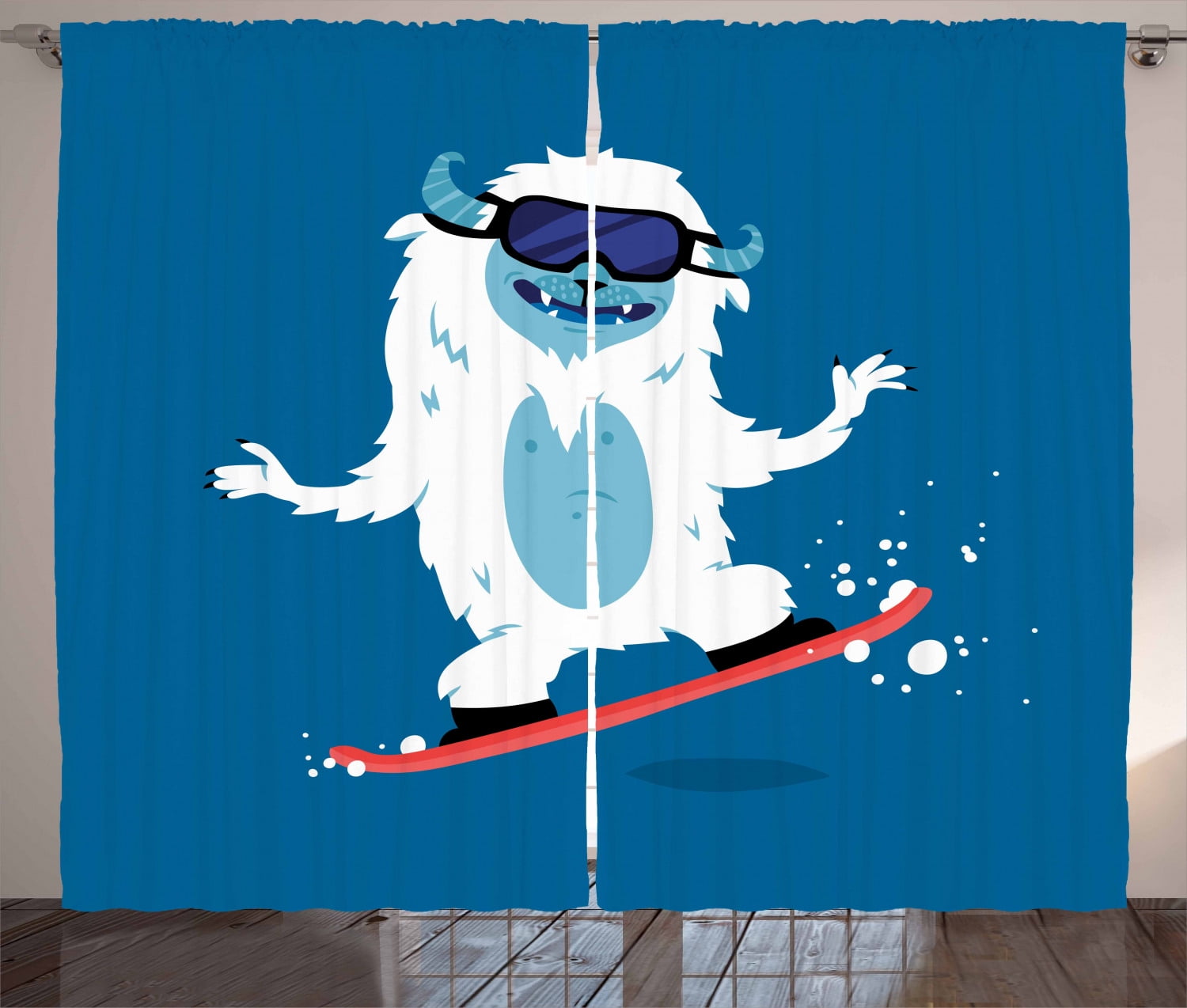 Ambesonne Bigfoot Curtains 2 Panel Set, Yeti Snowboard Winter, 108" x ...