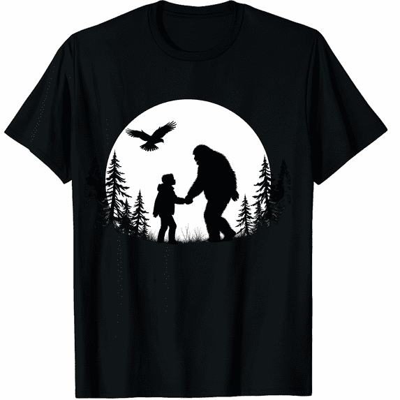 Bigfoot Dad Fathers Day Sasquatch Father Son Matching Moon Graphic ...