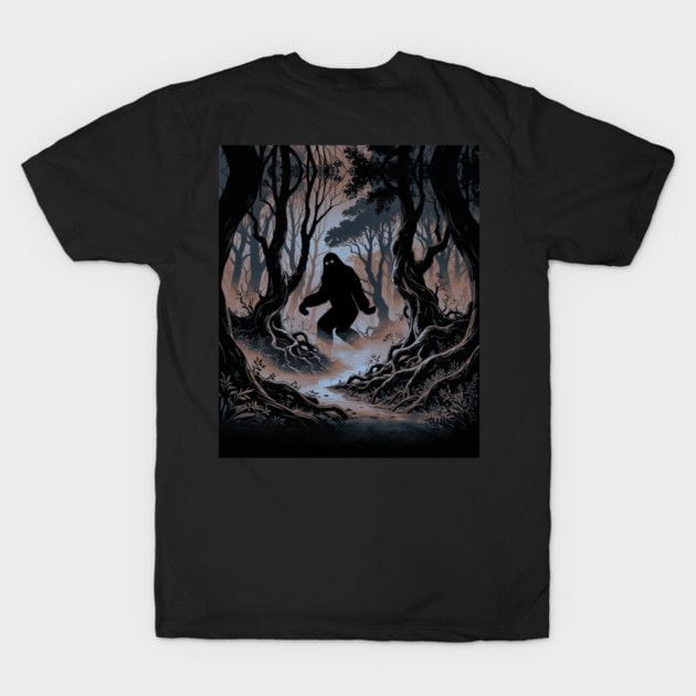 Bigfoot Dark Forest Silhouette Tee Mysterious Sasquatch in Shadowy ...