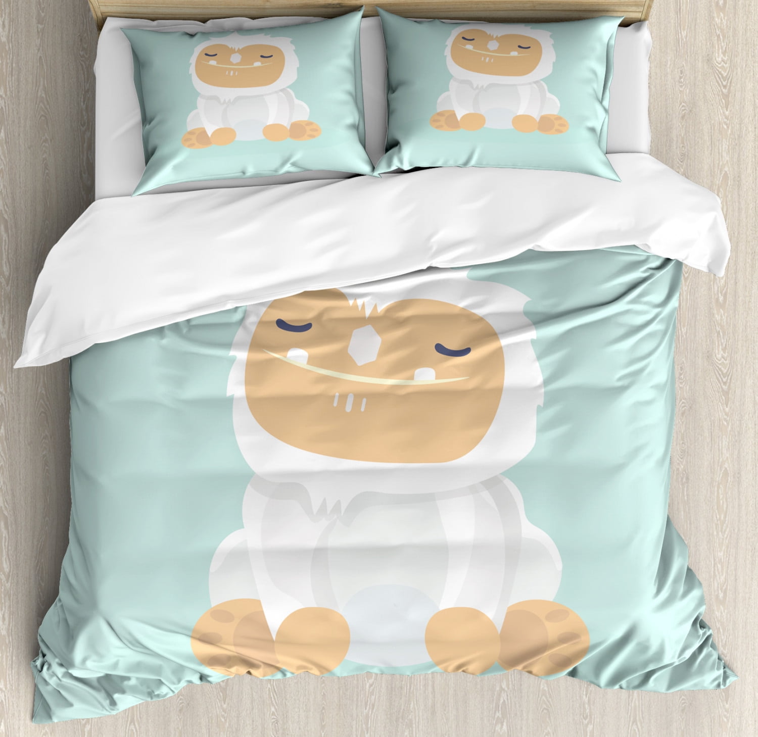 Bigfoot Duvet Cover Set King Size, Graphic Design Yeti Monster Sitting ...