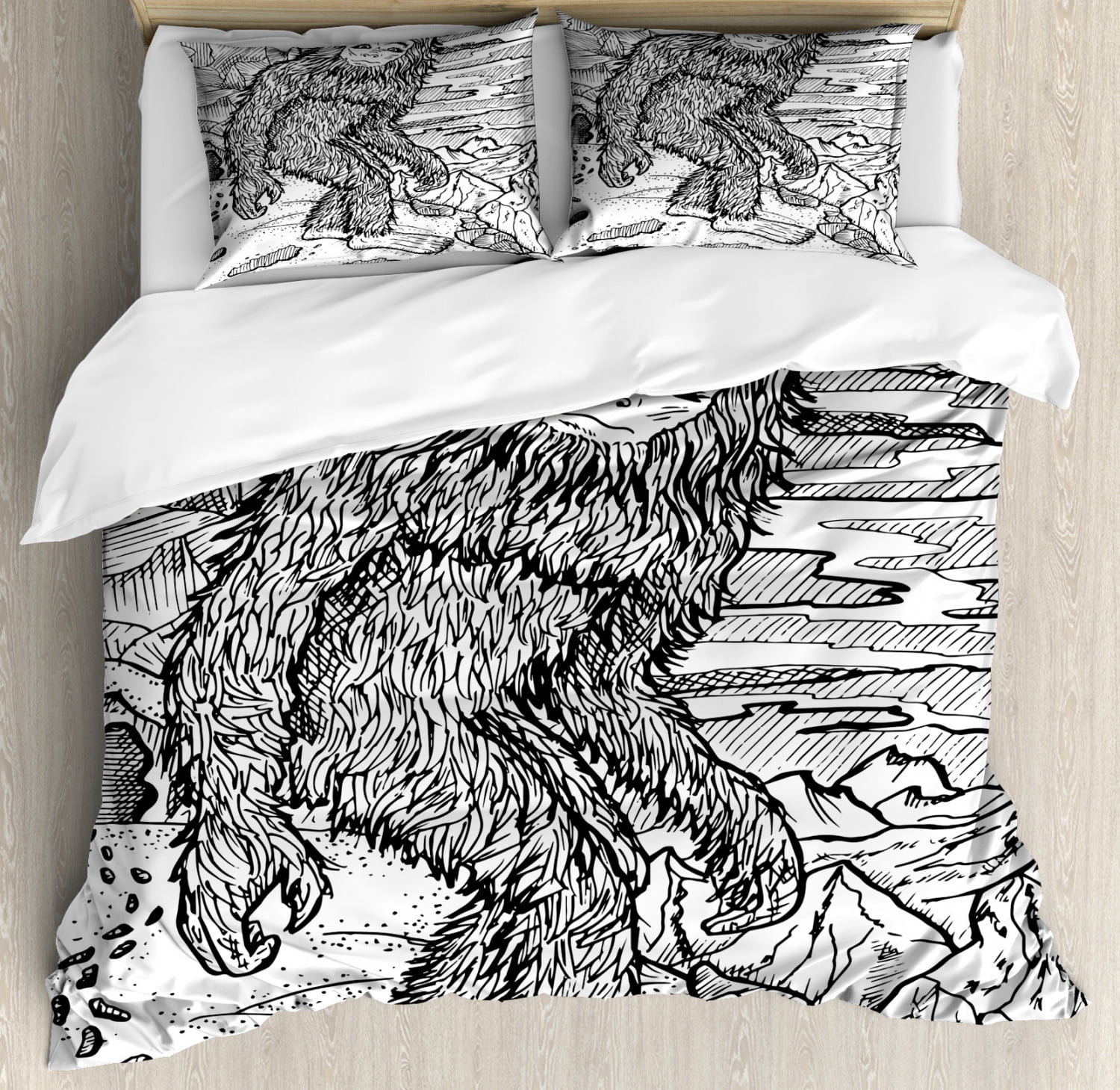 Ambesonne King Size Bigfoot Duvet Cover Set, Black and White Mythical ...