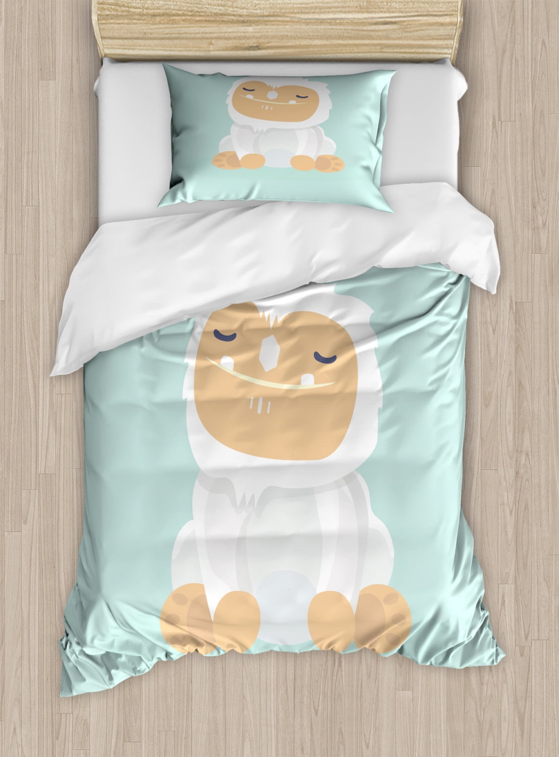Bigfoot Duvet Cover Set Twin Size, Graphic Design Yeti Monster Sitting ...