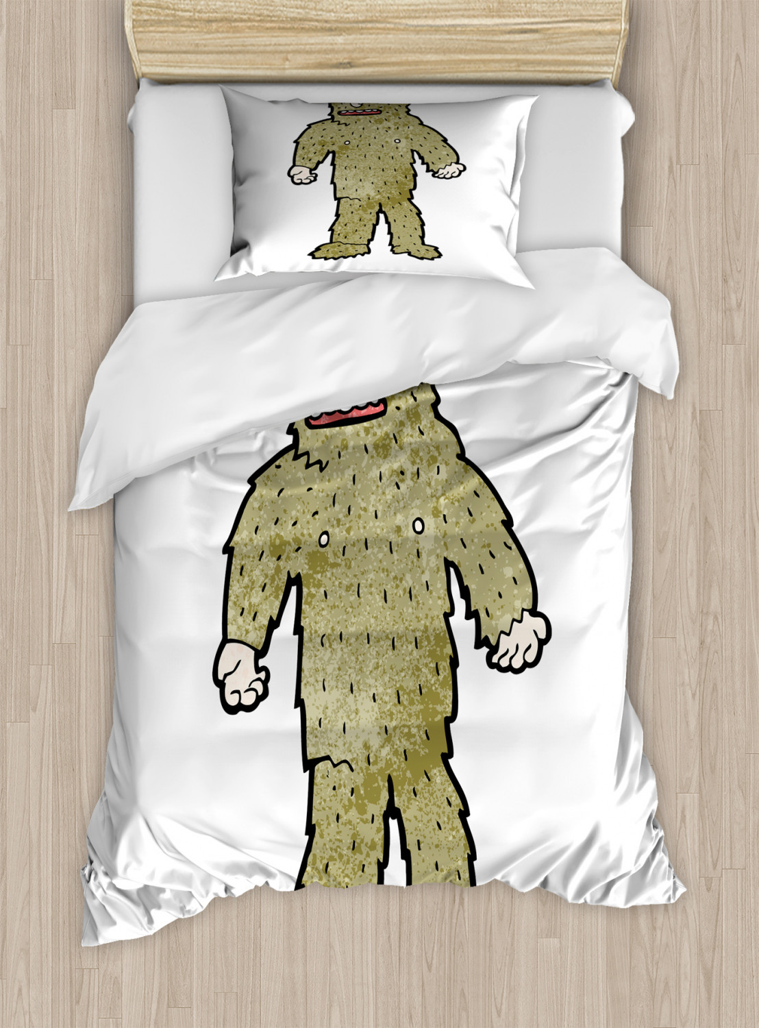 Bigfoot Duvet Cover Set Twin Size, Quirky Bigfoot Figure with Grungy ...