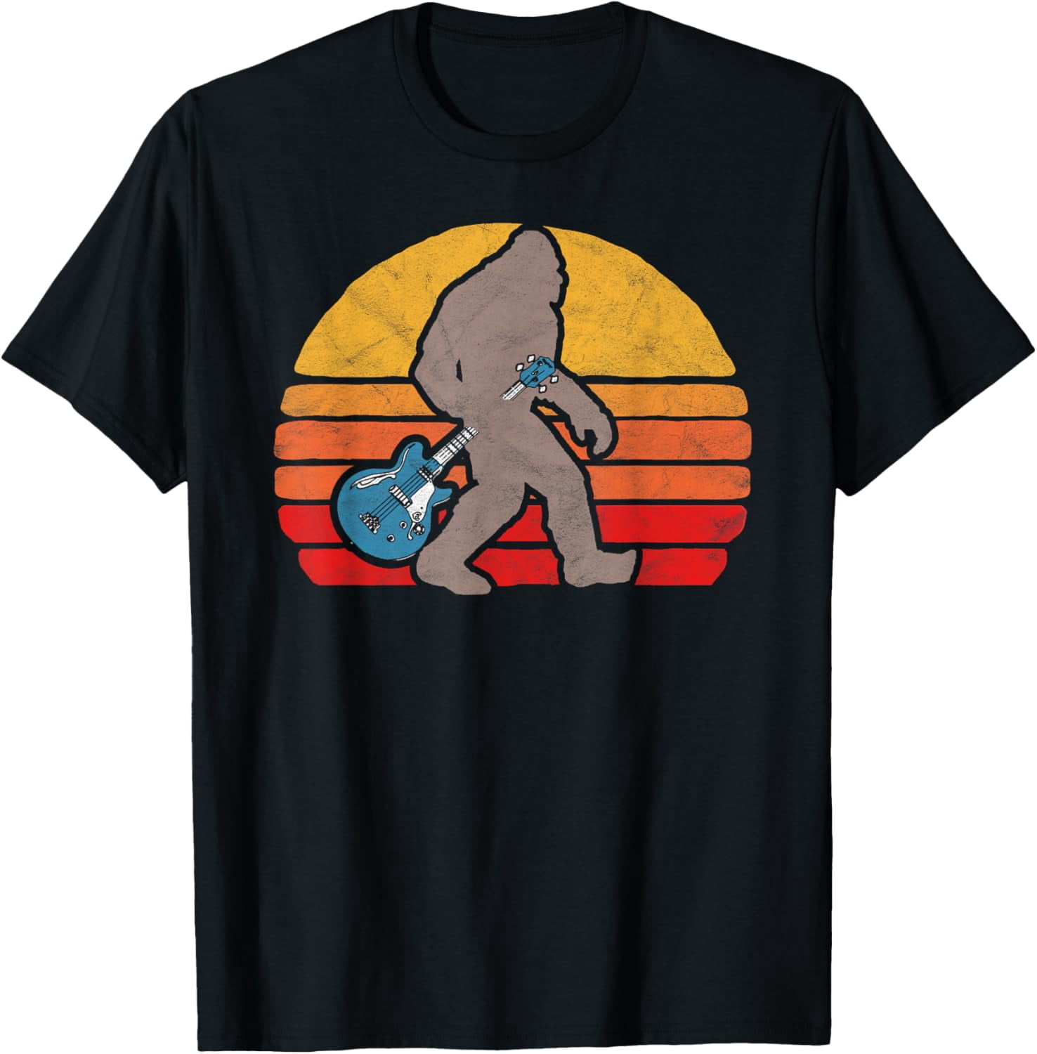 Bigfoot Electric Bass Guitar Vintage Sasquatch Sun T-Shirt - Walmart.com