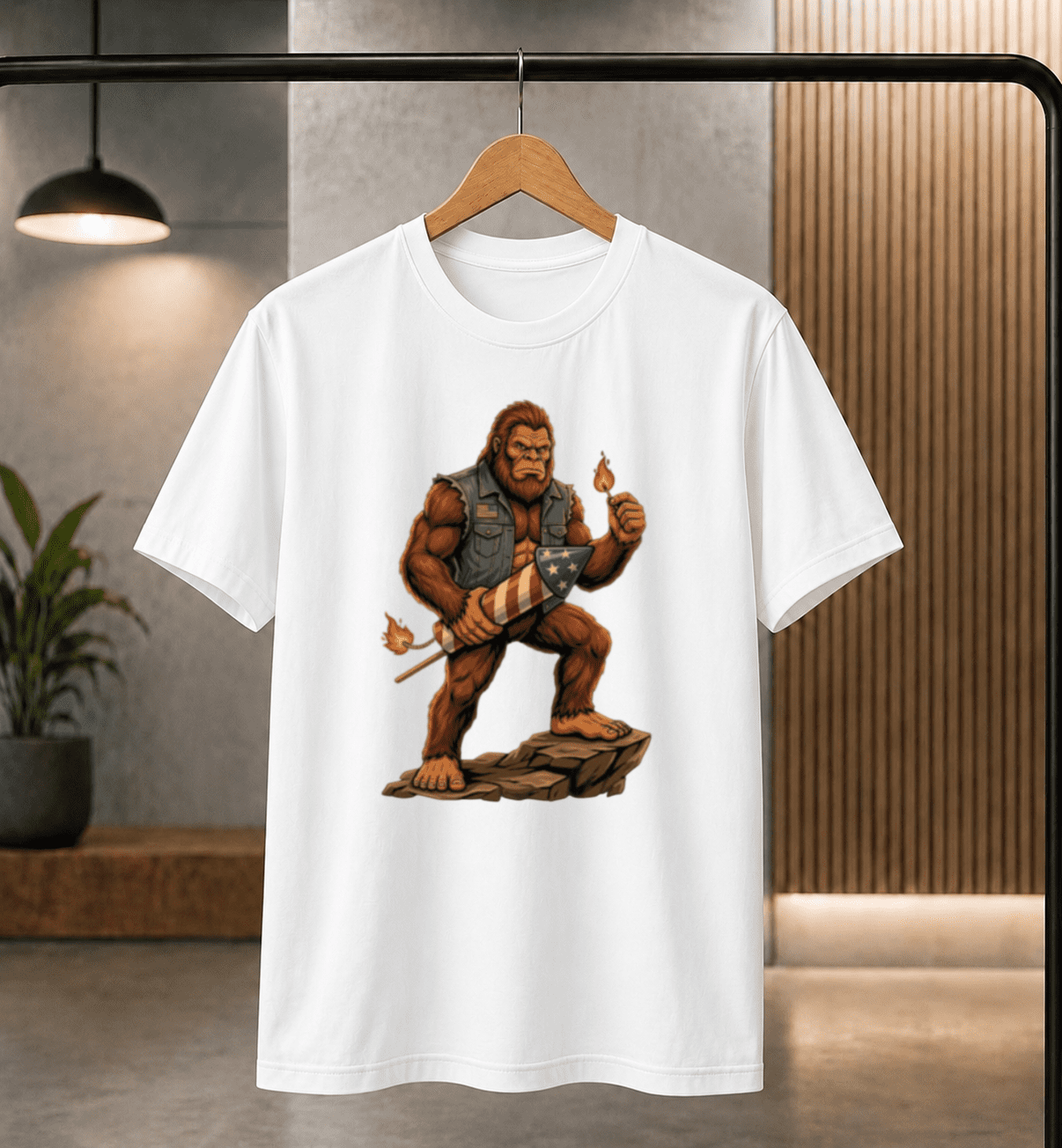 Bigfoot Fireworks 4th of July Patriotic Sasquatch T-shirt, for men ...