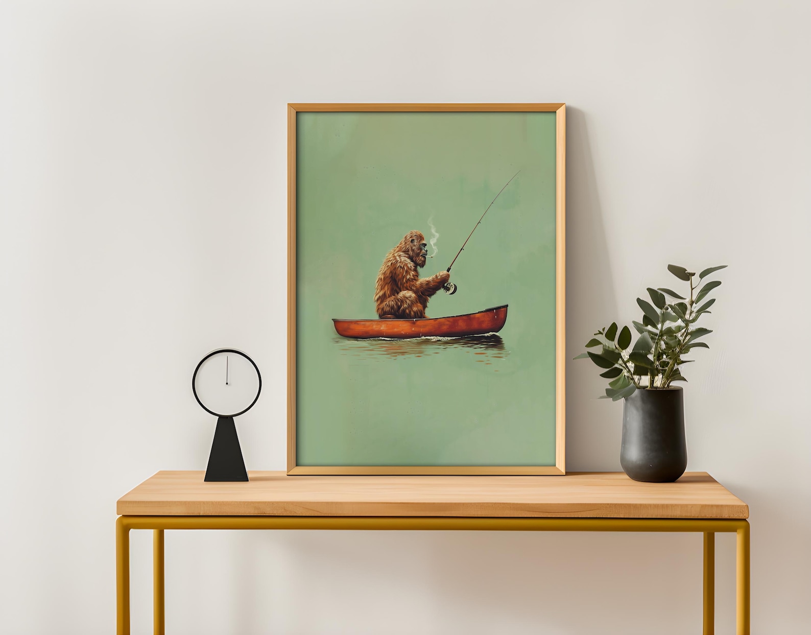 Bigfoot Fishing in Canoe Vintage Poster Art Funny Retro Sasquatch Print ...