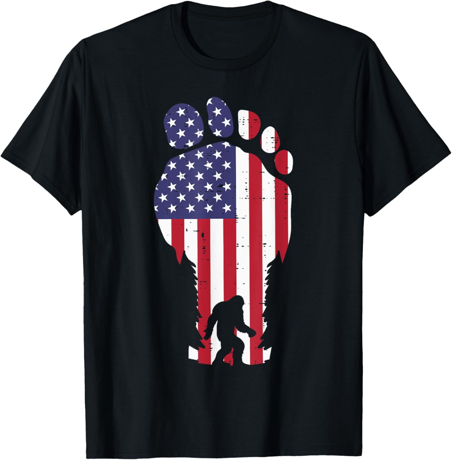 Bigfoot Footprint US Flag 4th Of July Sasquatch Patriotic T-Shirt ...