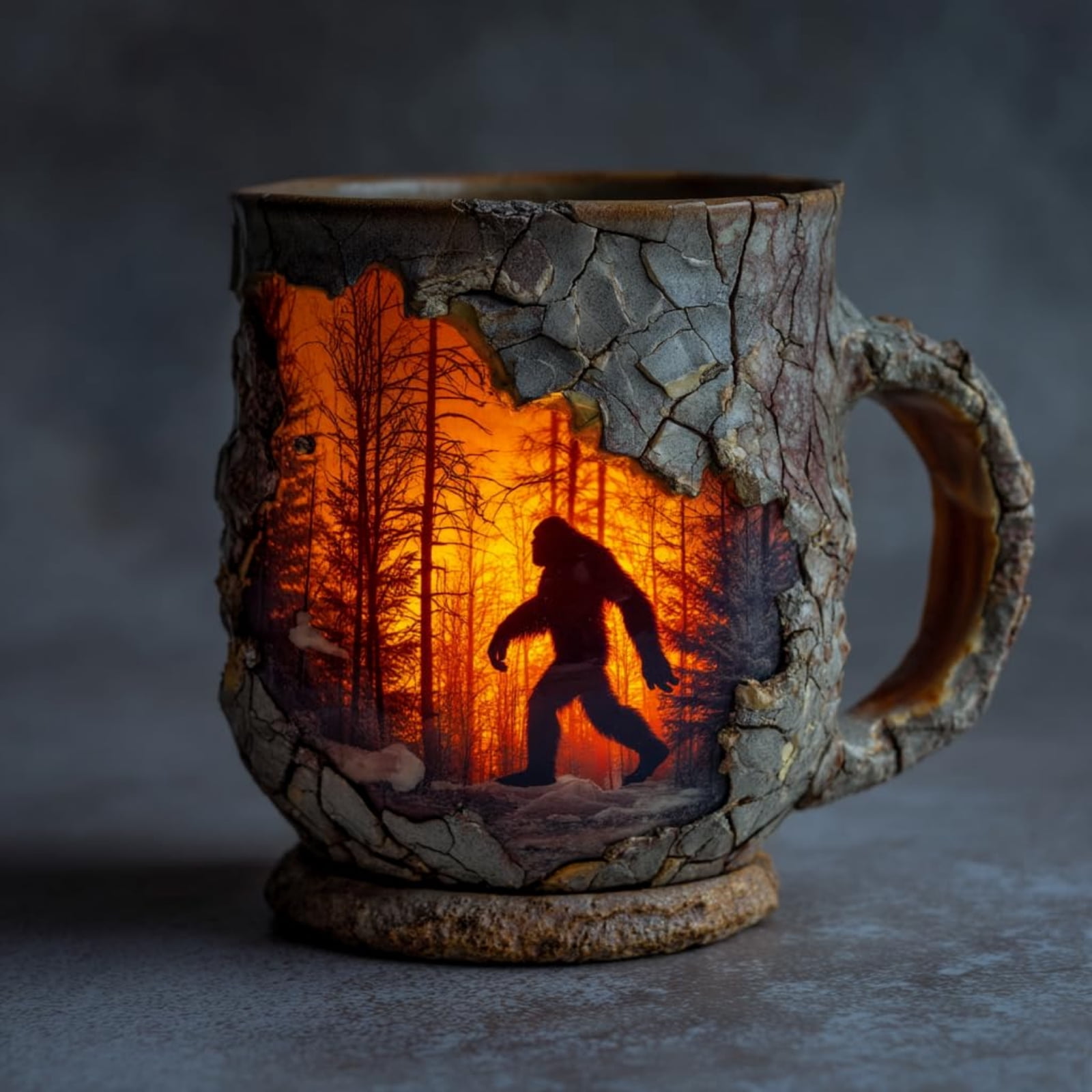 Bigfoot Forest Fire Mug, 3D Relief Fun Bigfoot Coffee Camping Campfire ...