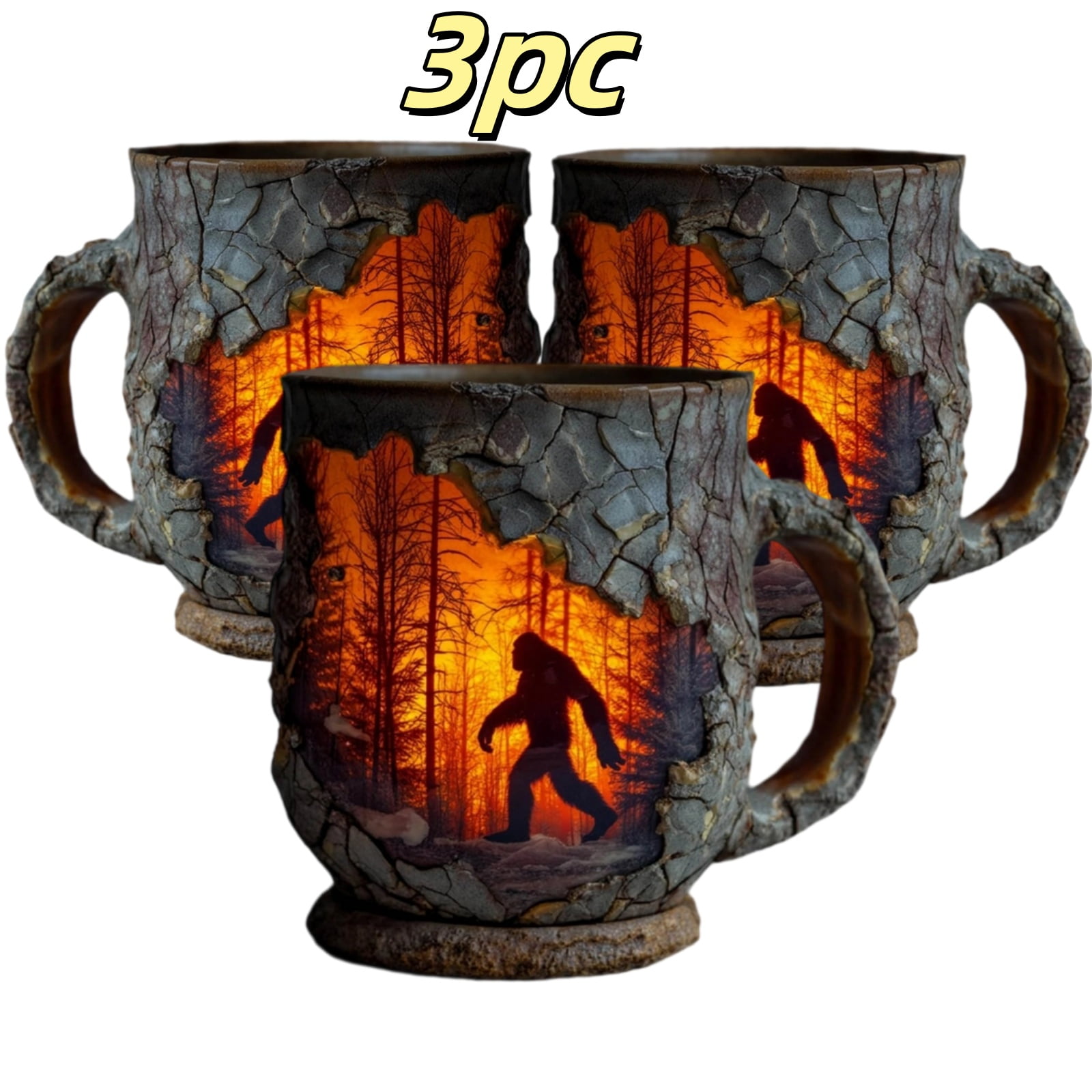 Bigfoot Forest Fire Mug, 3D Vintage Sasquatch Bigfoot Outdoor Coffee Gifts Cup, Rustic Camping ...
