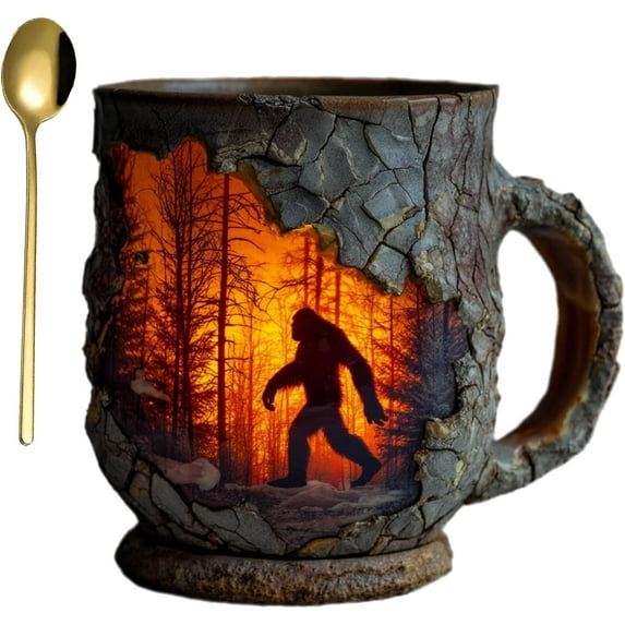 Bigfoot Forest Fire Mug 3D Vintage Sasquatch Design Campfire Coffee Cup ...