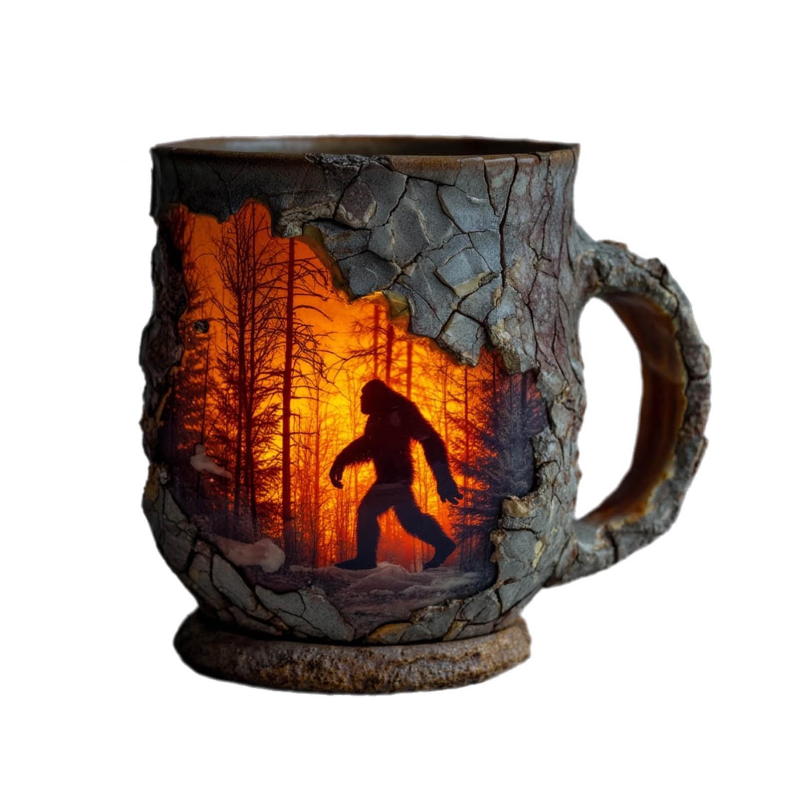 Bigfoot Forest Fire Mug, 3d Relief + Forest Silhouette Bigfoot Mugs ...
