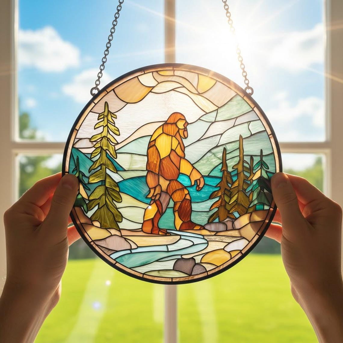 Bigfoot Glass Suncatcher, Sasquatch Window Hanging, Funny Cryptid Home ...
