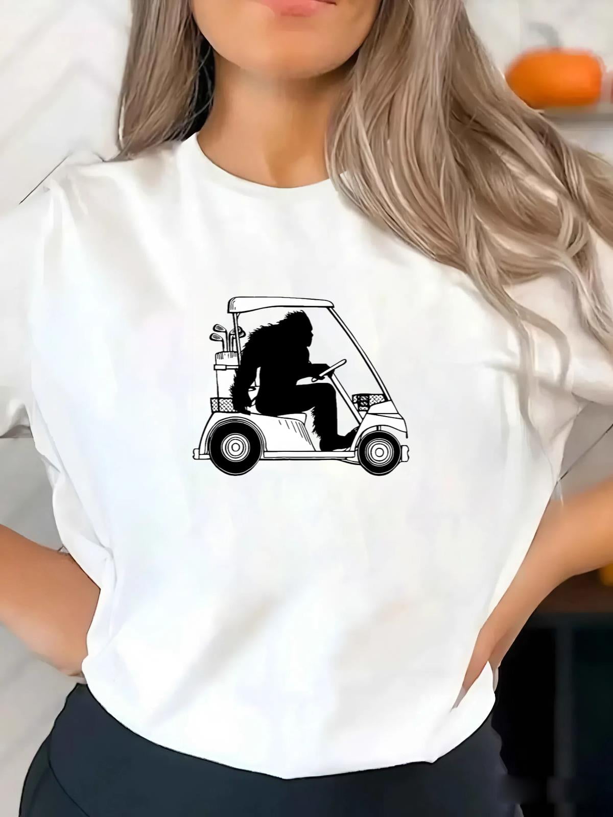 Bigfoot Golfing Sasquatch Driving Golf Cart Fun Unisex Tee V60372, for ...