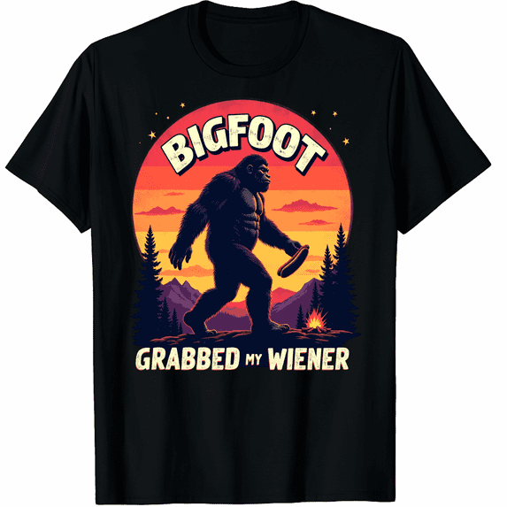 Bigfoot Grabbed My Wiener Camping Retro Graphic Black T-Shirt for Men ...