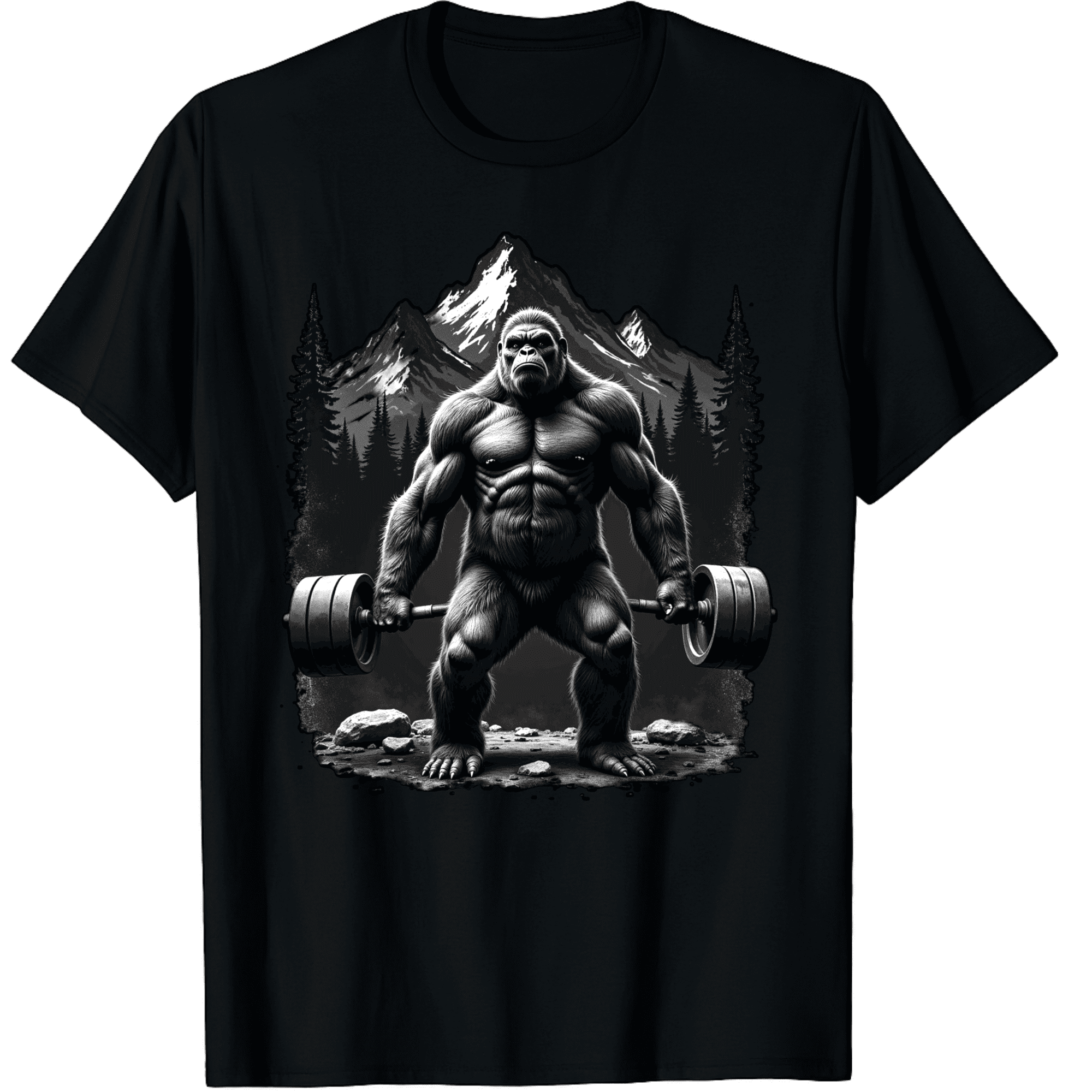 Bigfoot Gym Workout Fitness Forest Graphic Black T-Shirt for Men and ...