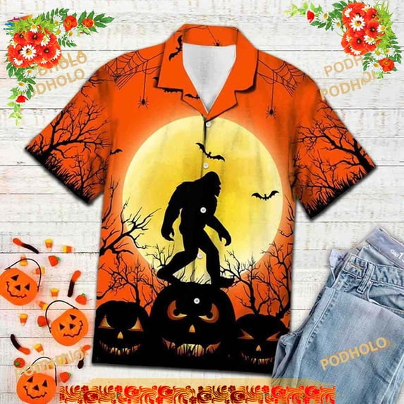 Bigfoot Halloween Funny Hawaiian Shirt - Walmart.com
