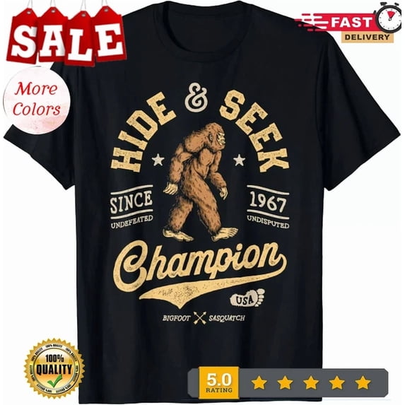 Bigfoot Hide And Seek Champion Sasquatch Retro Vintage Gift Unisex T ...