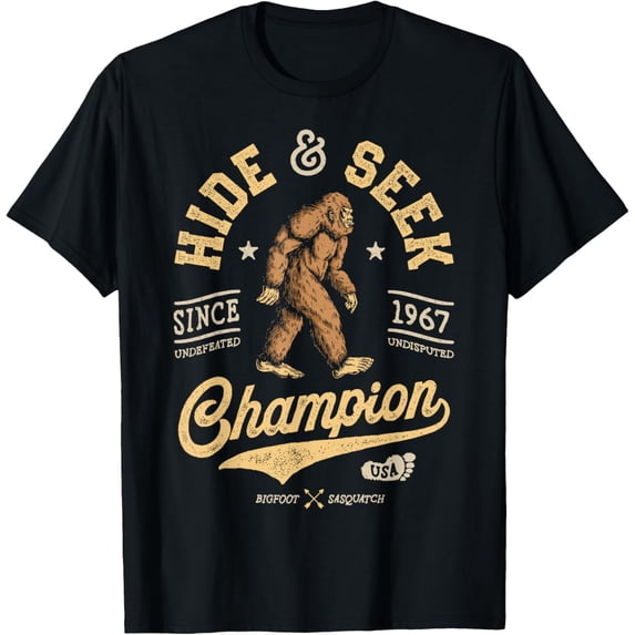 Bigfoot Hide and Seek Champion Funny Sasquatch Retro Vintage T-Shirt ...