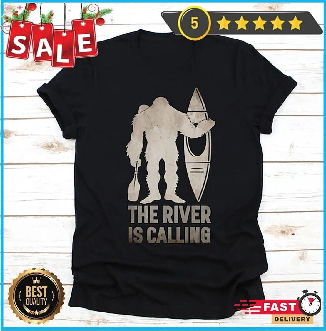 Bigfoot Kayak Sasquatch T-Shirt, Funny The River Is Calling Shirt - Walmart.com