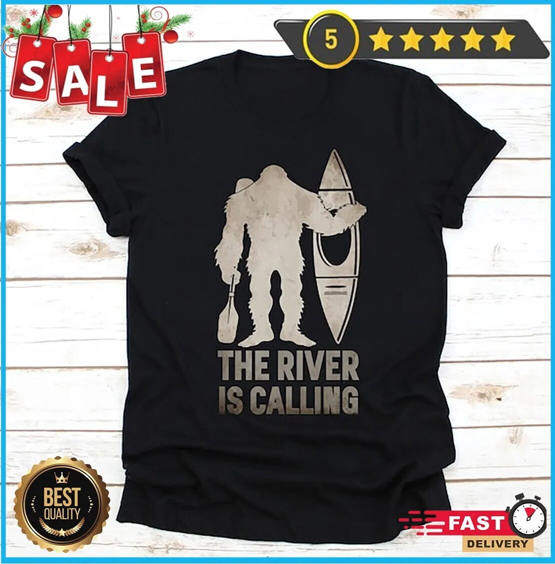 Bigfoot Kayak Sasquatch T-Shirt The River Is Calling Shirt - Walmart.com