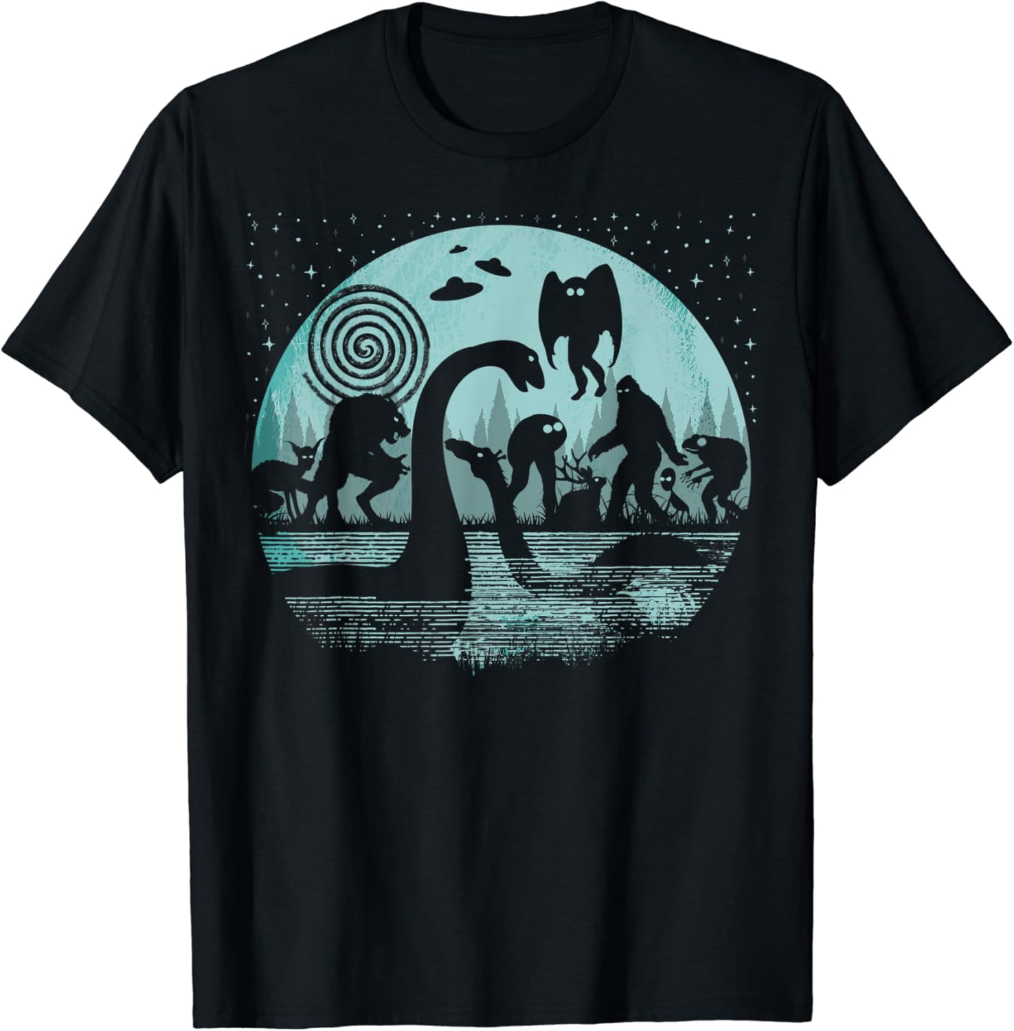 Bigfoot Loch Ness Monster Mothman And Alien! Funny Cryptids T-Shirt ...