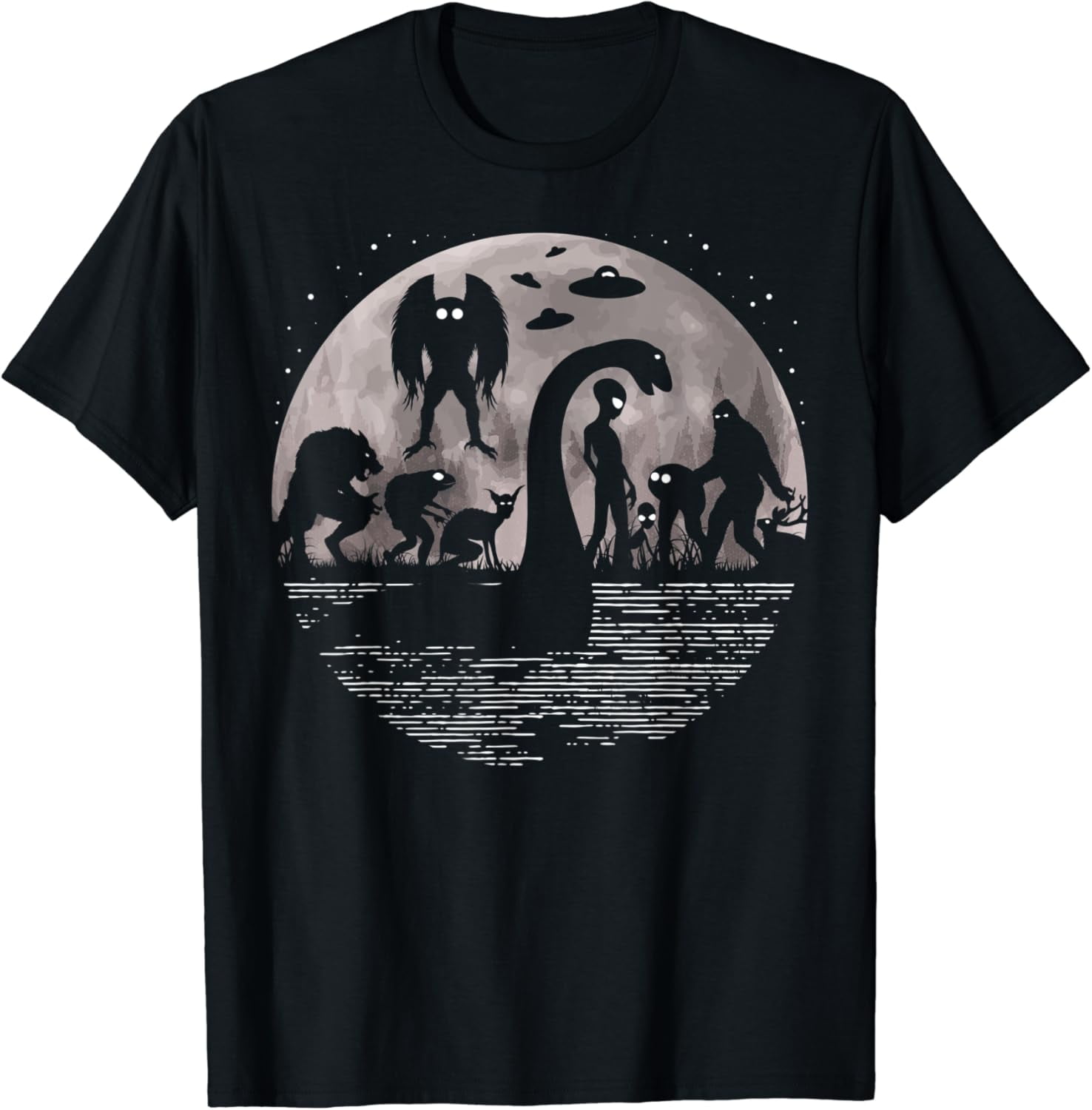 Bigfoot Loch Ness Monster Mothman And Aliens! Funny Cryptid T-Shirt ...