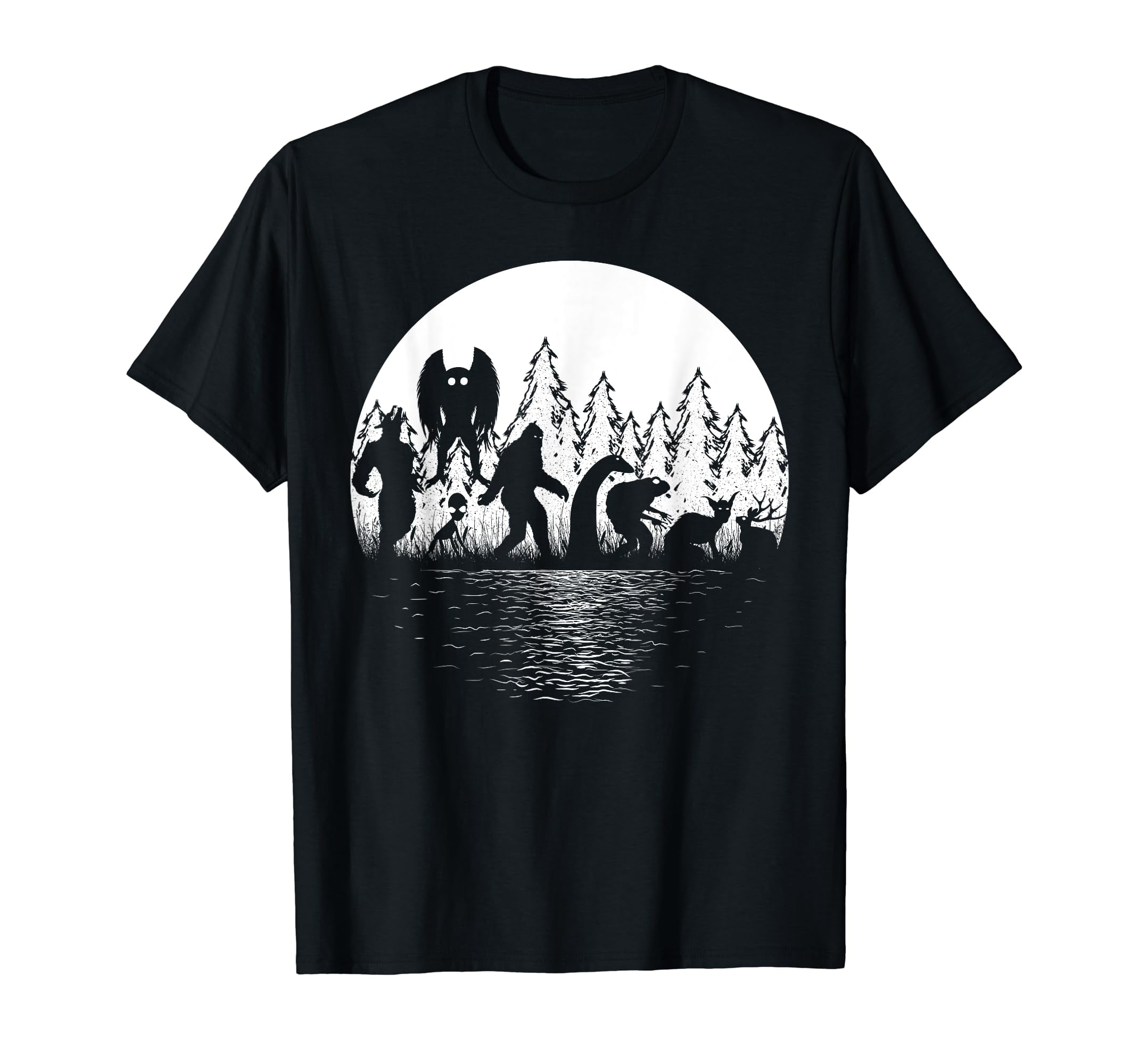 Bigfoot Loch Ness Monster Mothman and Dogman! Cryptid Moon T-Shirt ...