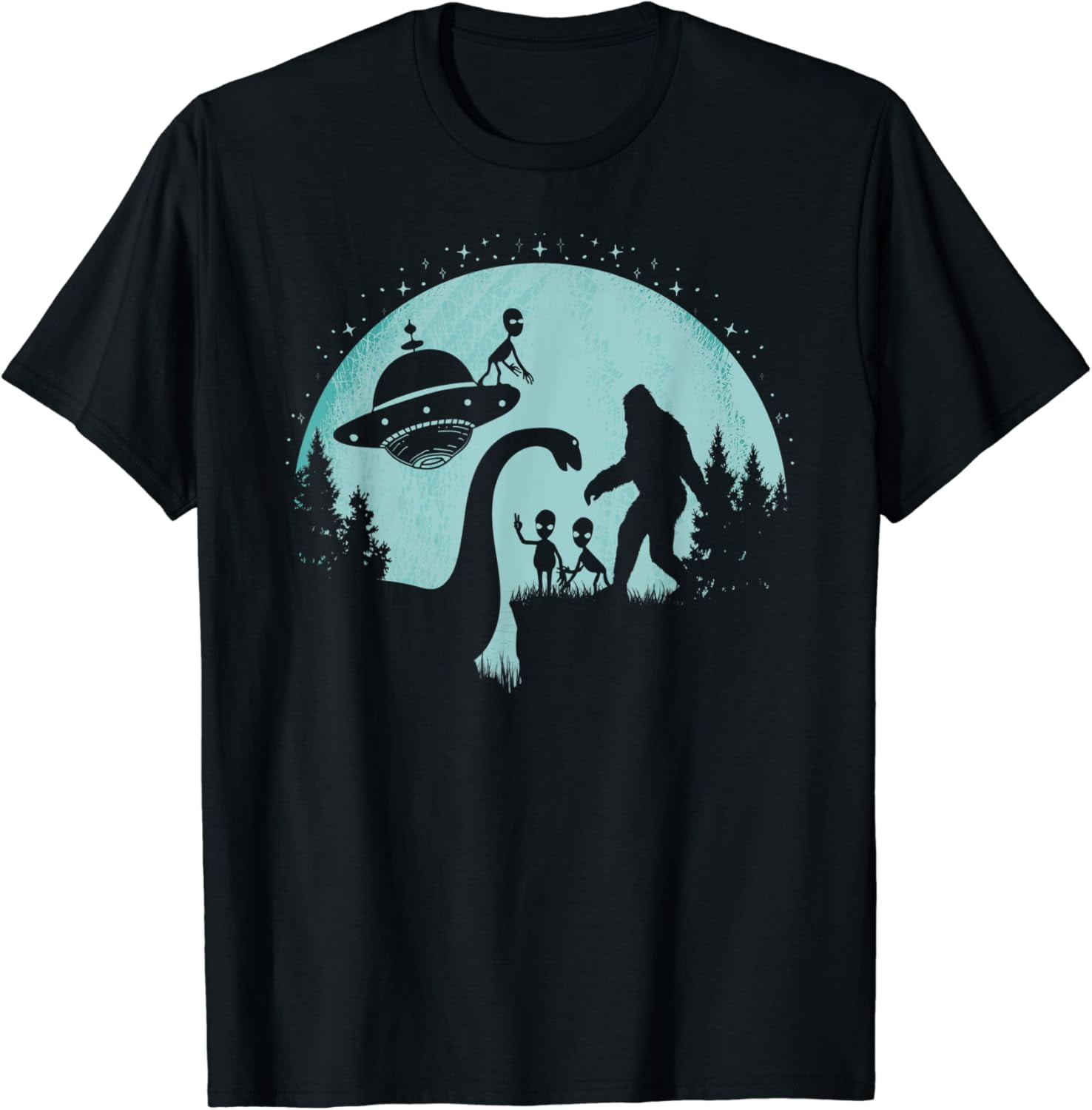 Bigfoot Loch Ness Monster Nessie Sasquatch Ufo Funny Aliens T-Shirt ...