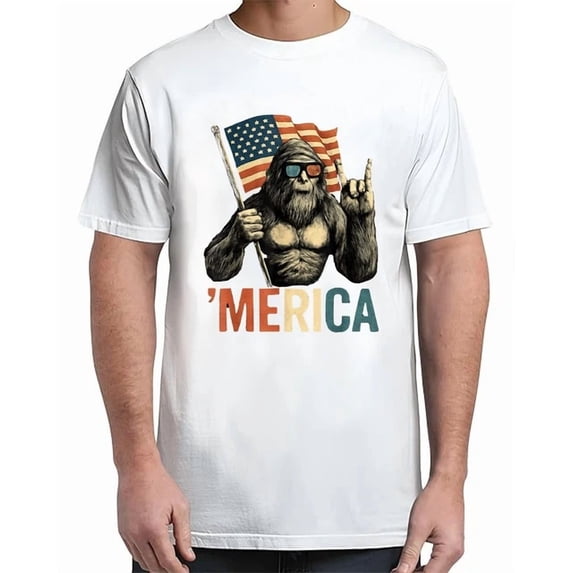 Bigfoot Merica American Flag Patriotic Vintage S-5XL T-Shirt Birthday ...
