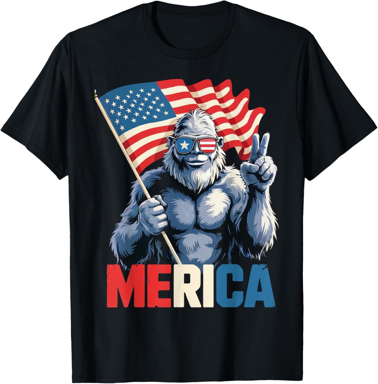 Bigfoot ’Merica T-Shirt – Patriotic USA Flag Tee for 4th of July ...