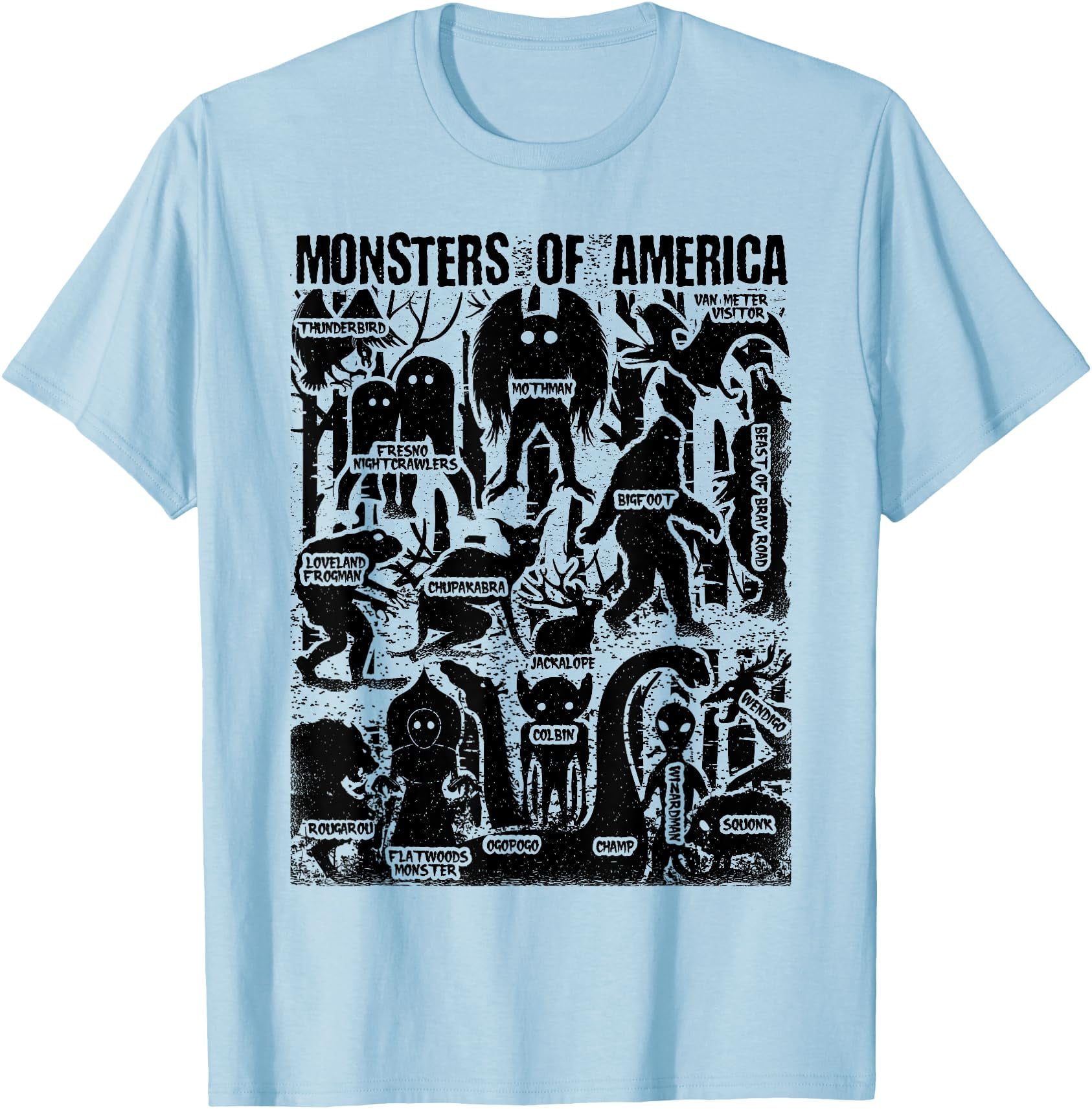 Bigfoot Mothman Champ And Other Monsters Of America Cryptid T-Shirt ...