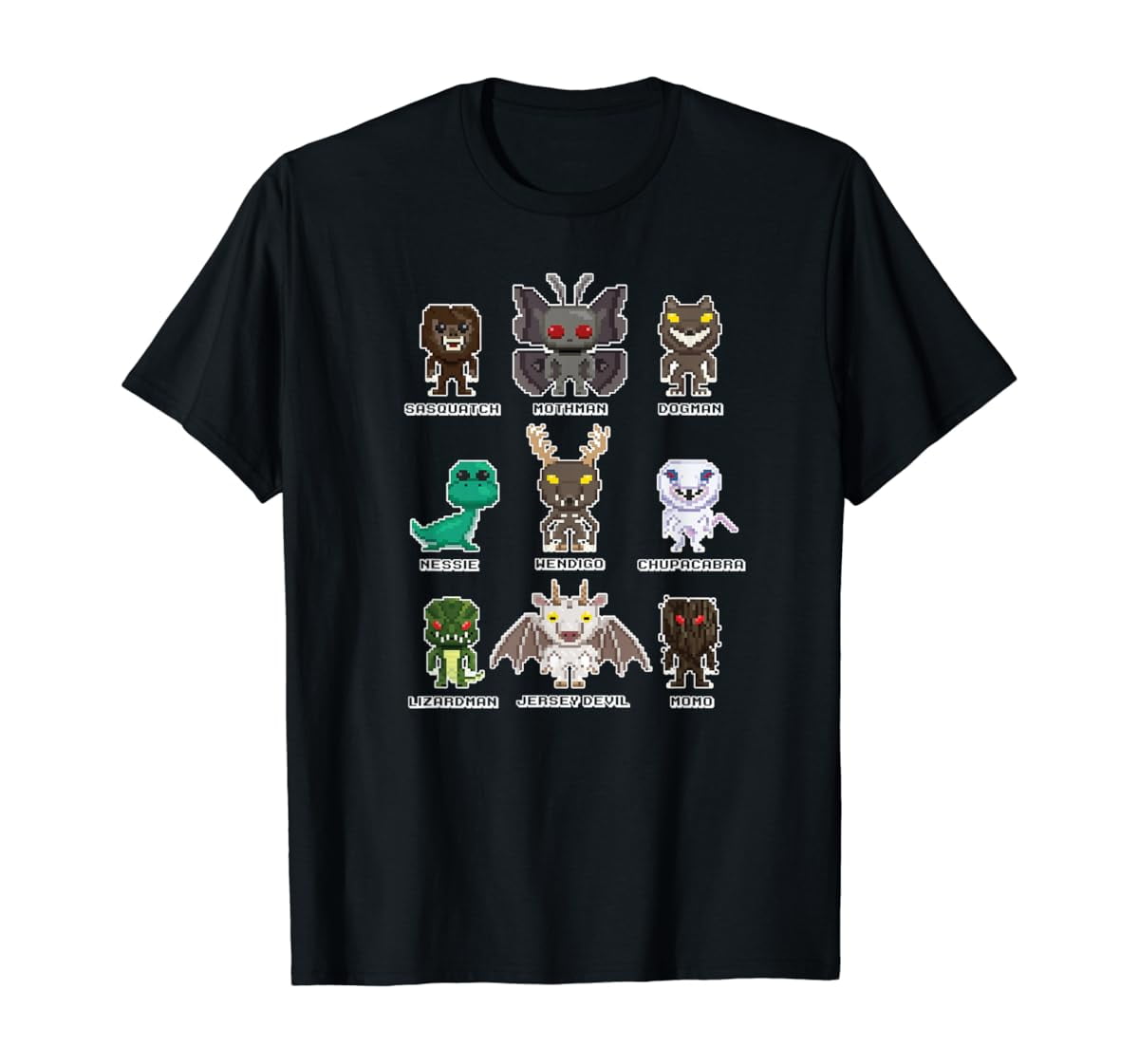 Bigfoot, Mothman, Wendigo, Dogman 8-Bit Cryptid Pixel Art T-Shirt ...