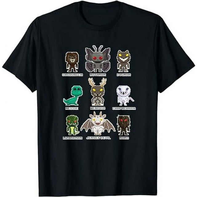 Bigfoot, Mothman, Wendigo, Dogman - 8-Bit Cryptid Pixel Art T-Shirt ...