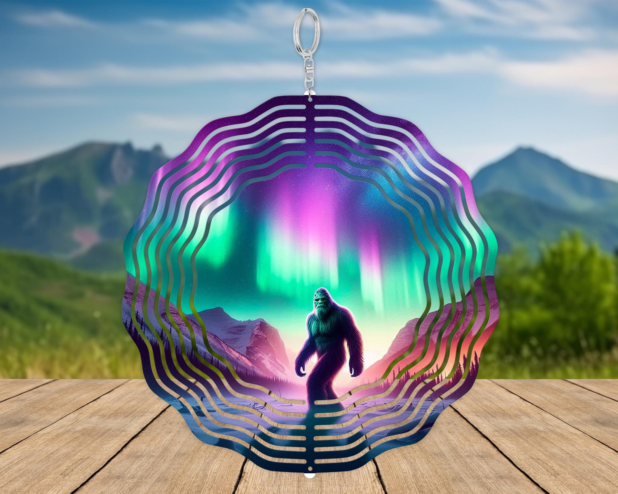 Bigfoot Northern Lights 3D Metal Wind Spinner Outdoor Garden Decor Yard ...