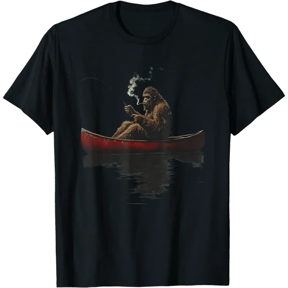 Bigfoot On A Red Canoe Fishing Retro Art Print T-Shirt - Walmart.com