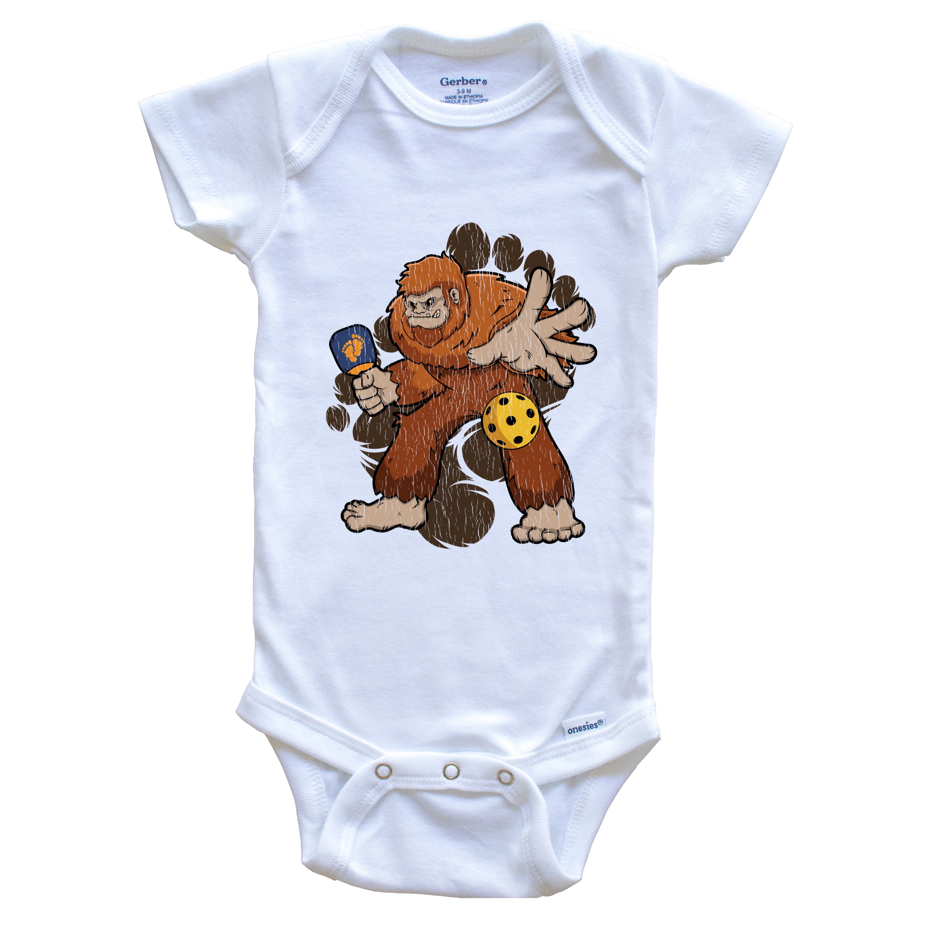 Bigfoot Pickleball Baby Bodysuit - Sasquatch Playing Pickleball Baby ...