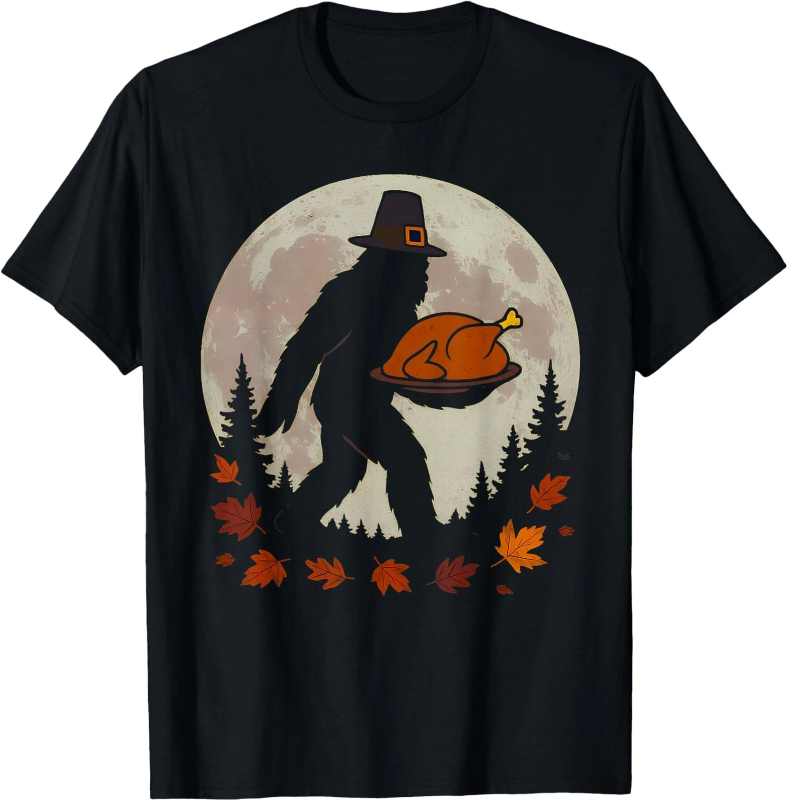 Bigfoot Pilgrim Roasted Turkey Thanksgiving Day T-Shirt, for Men ...